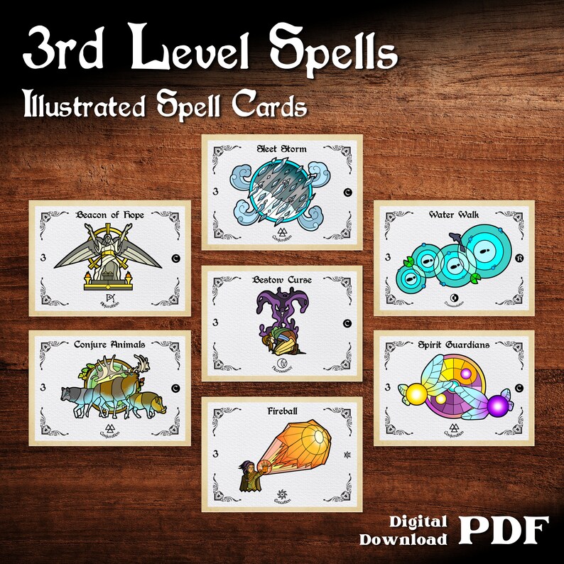 3rd Level - Dnd Illustrated Spell Cards 2014 [ DIGITAL DOWNLOAD ] - Etsy