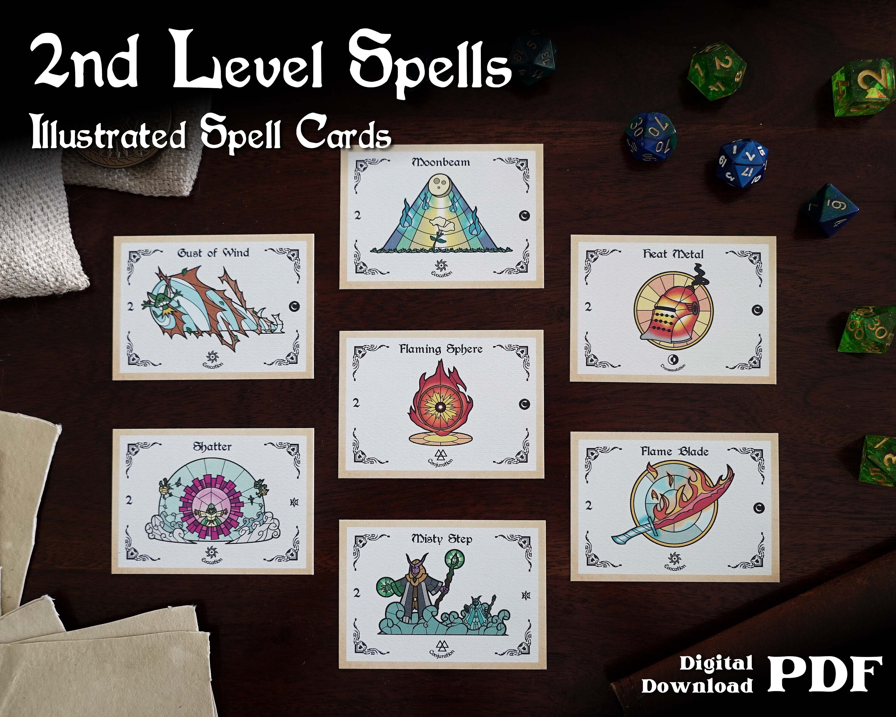 2nd Level Dnd Illustrated Spell Cards DIGITAL DOWNLOAD - Etsy