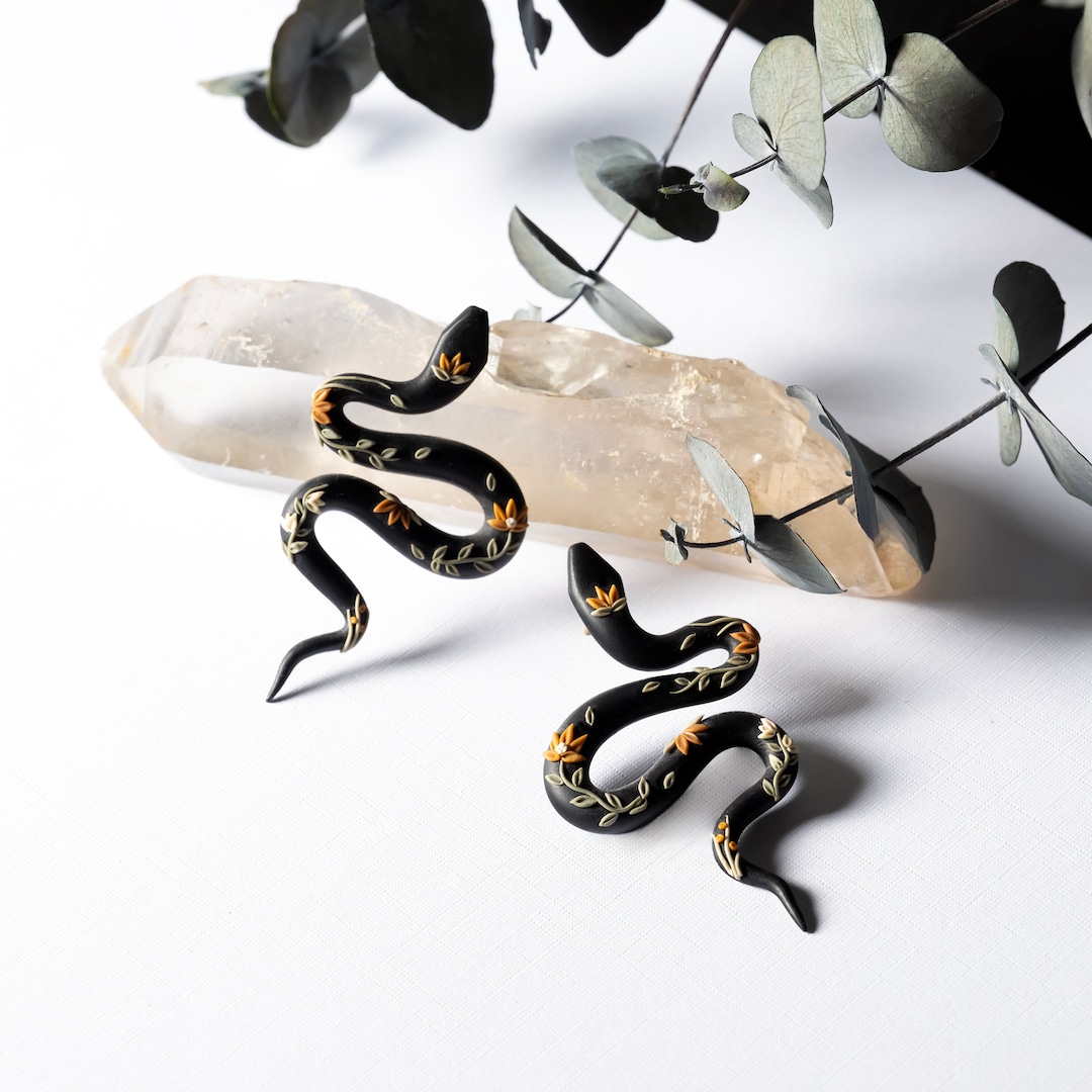 Floral Snake Earrings | Serpent Earrings | Polymer Clay Earrings | Folk ...
