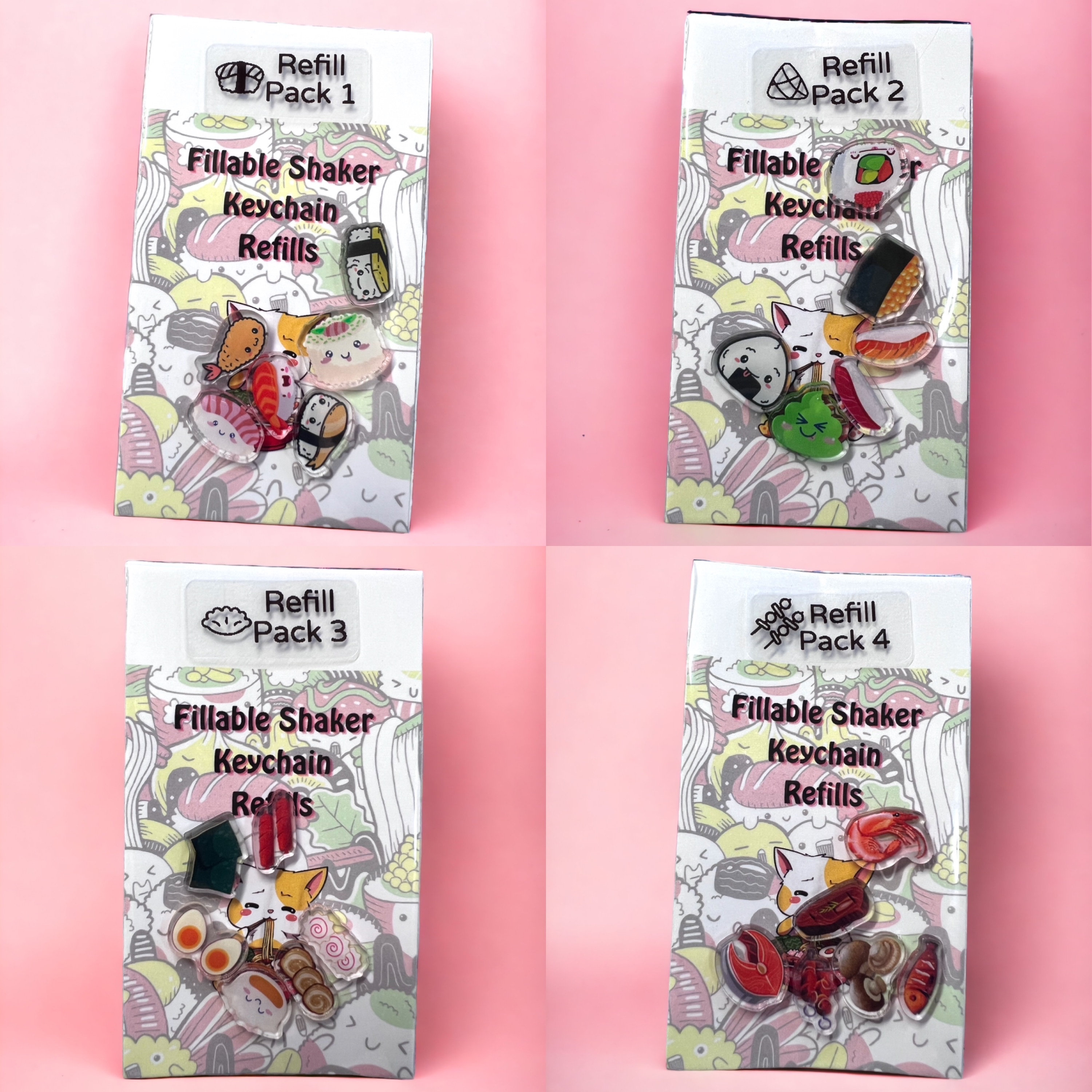 Kawaii Hawaii Style Fillable Shaker Keychains Bento Box, Hibachi, Ramen ...