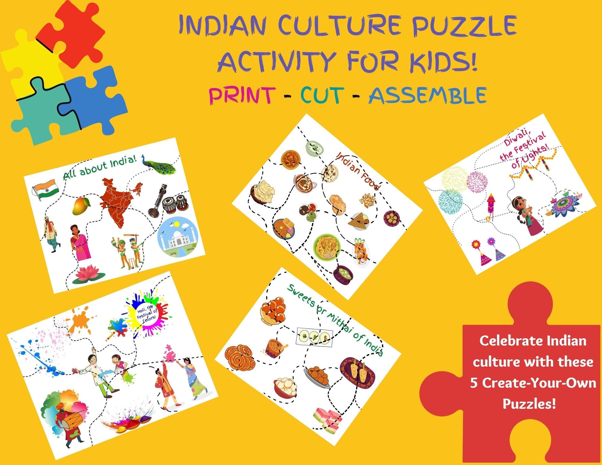 Downloadable Indian Culture Puzzle Activity for Kids - Etsy