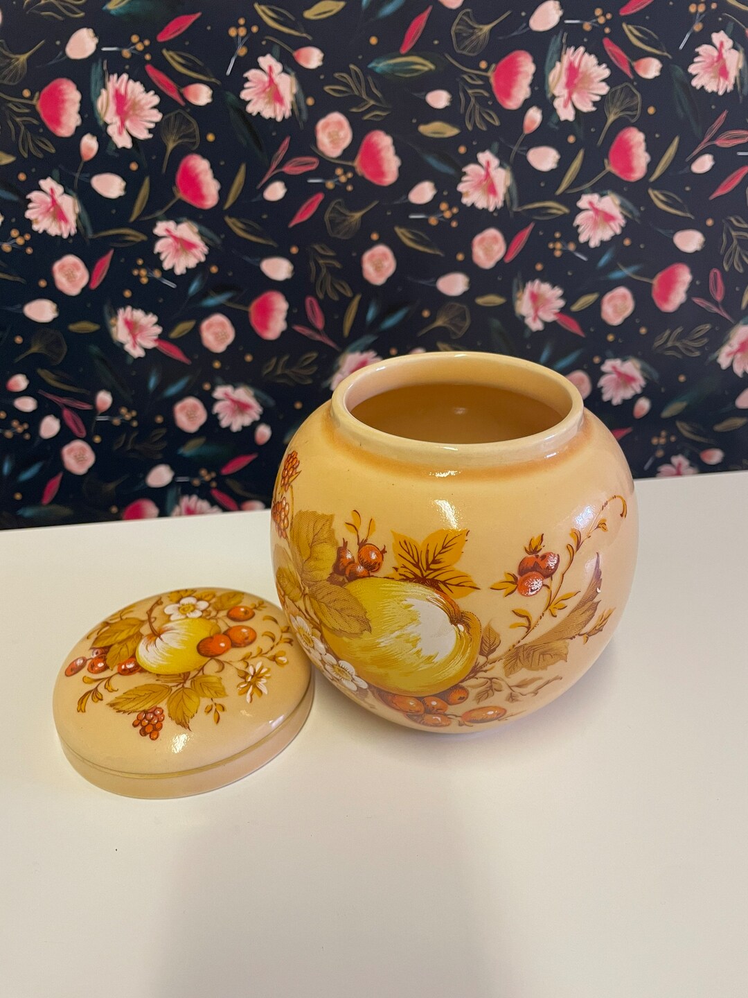 Beautiful Sadler Storage Pot / Jar With Lid Orange and Gold Autumn ...