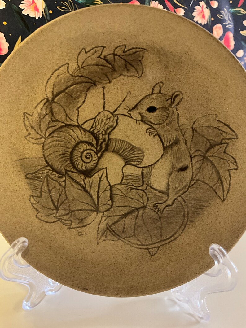 Cute Stoneware Poole Pottery Plate Squirrel and Snail Cottagecore 4T915 ...