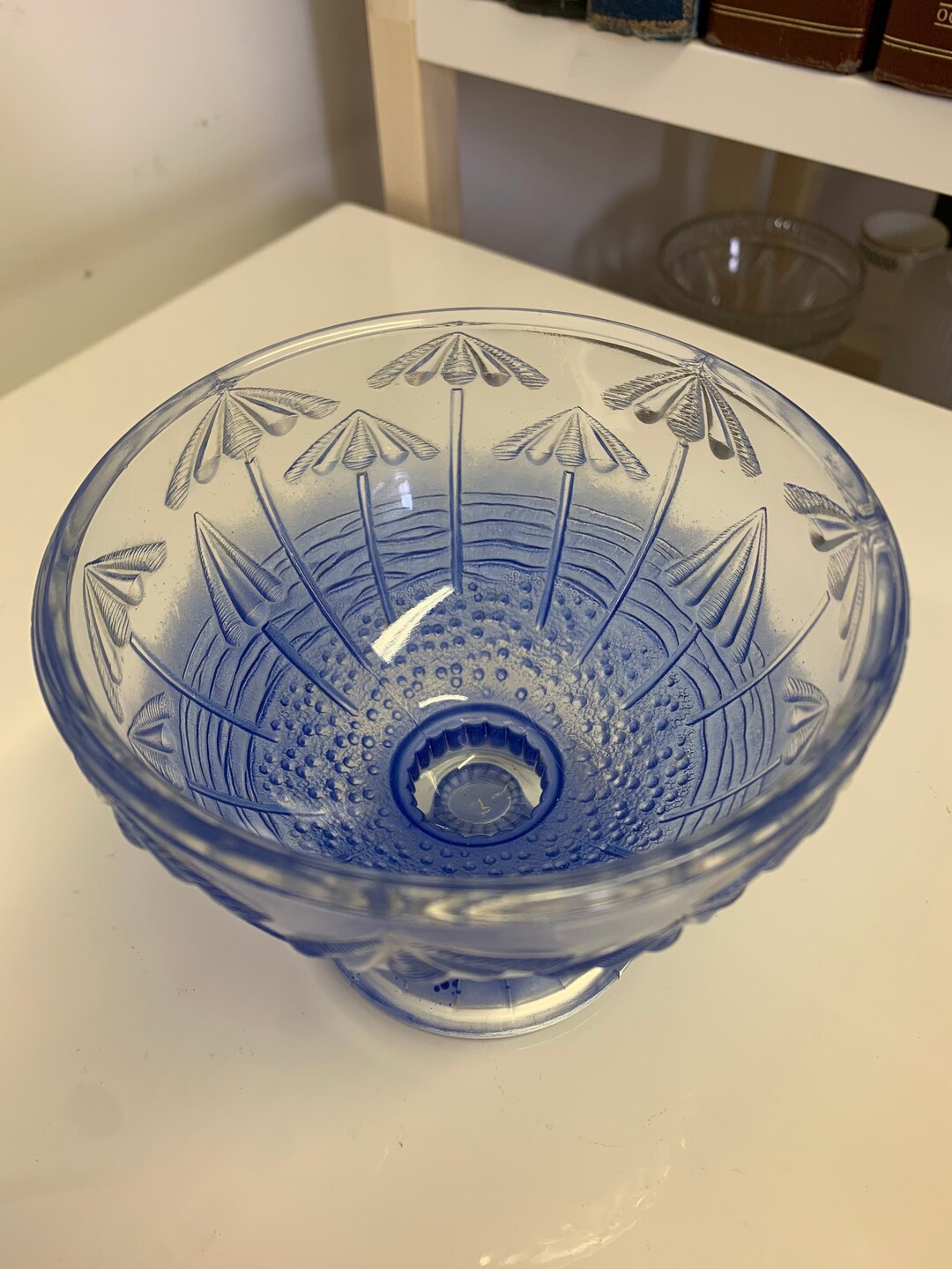 Set of 4 Unique Vintage Sundae Ice Cream Glass Bowl Pressed Glass Blue ...