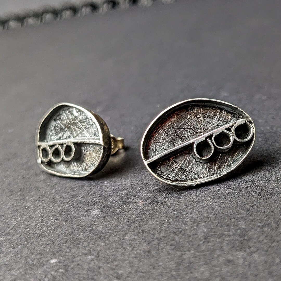 Modern Primitive Oval Stud Earrings, Hand Hammered, Patina Finished ...