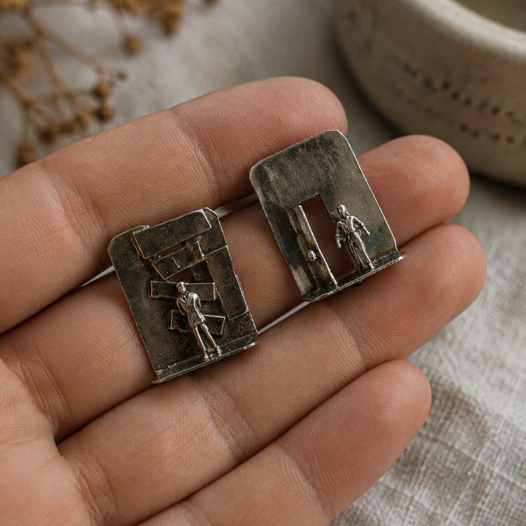 Miniature Human Figure Earrings in Oxidized Sterling Silver ...
