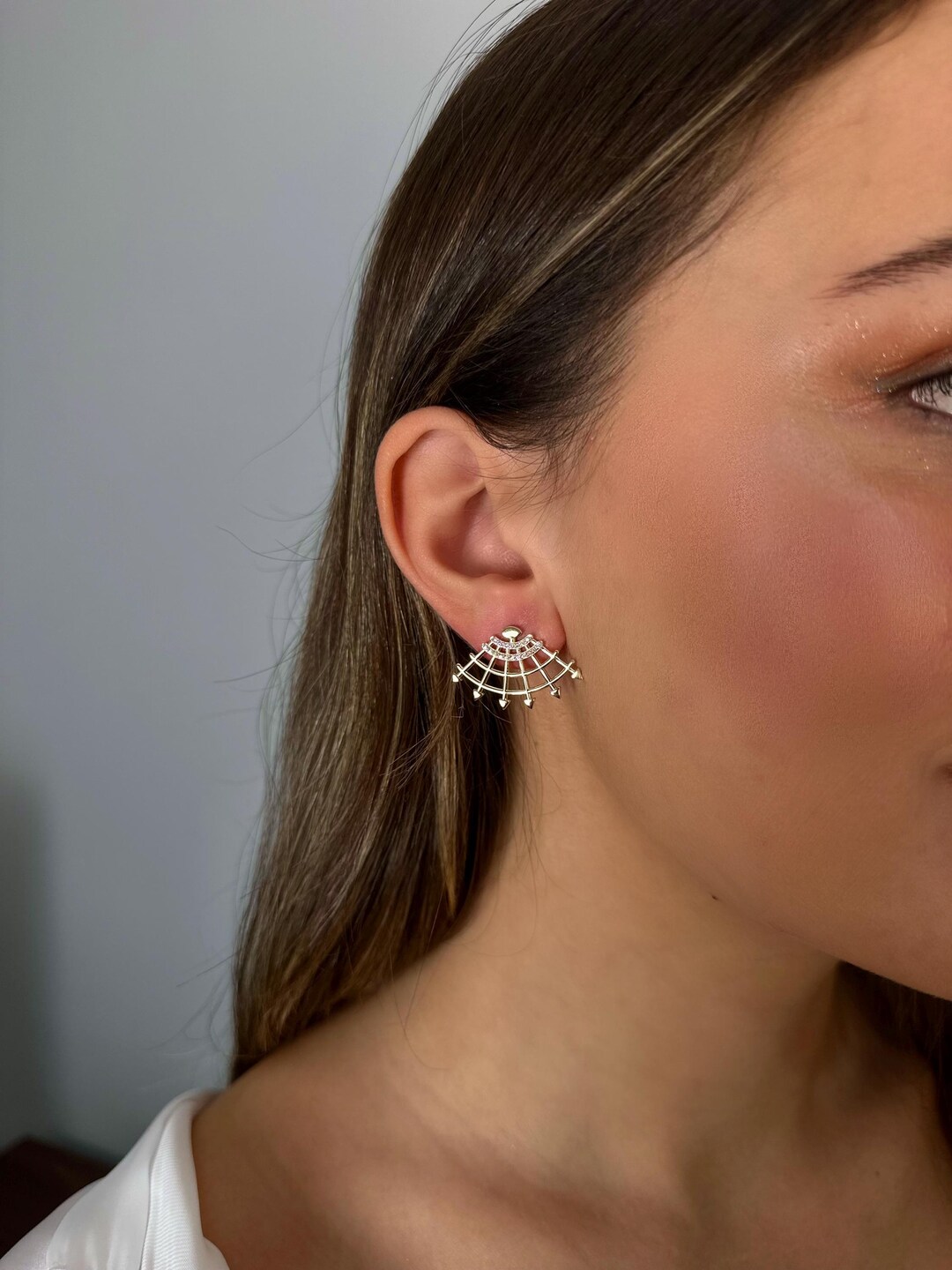 14 K Gold Cobweb Earrings, Design Earrings, Sparkle Stone, Spiderman ...