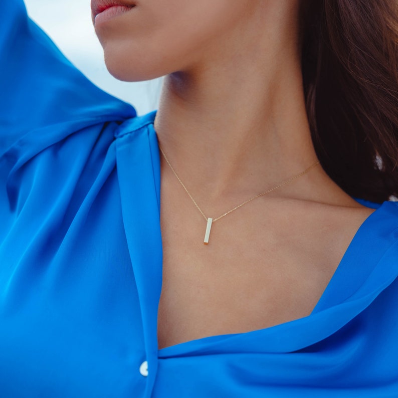 14K Real Gold Line Necklace, Gold Necklace, Line Necklace, Necklace - Etsy