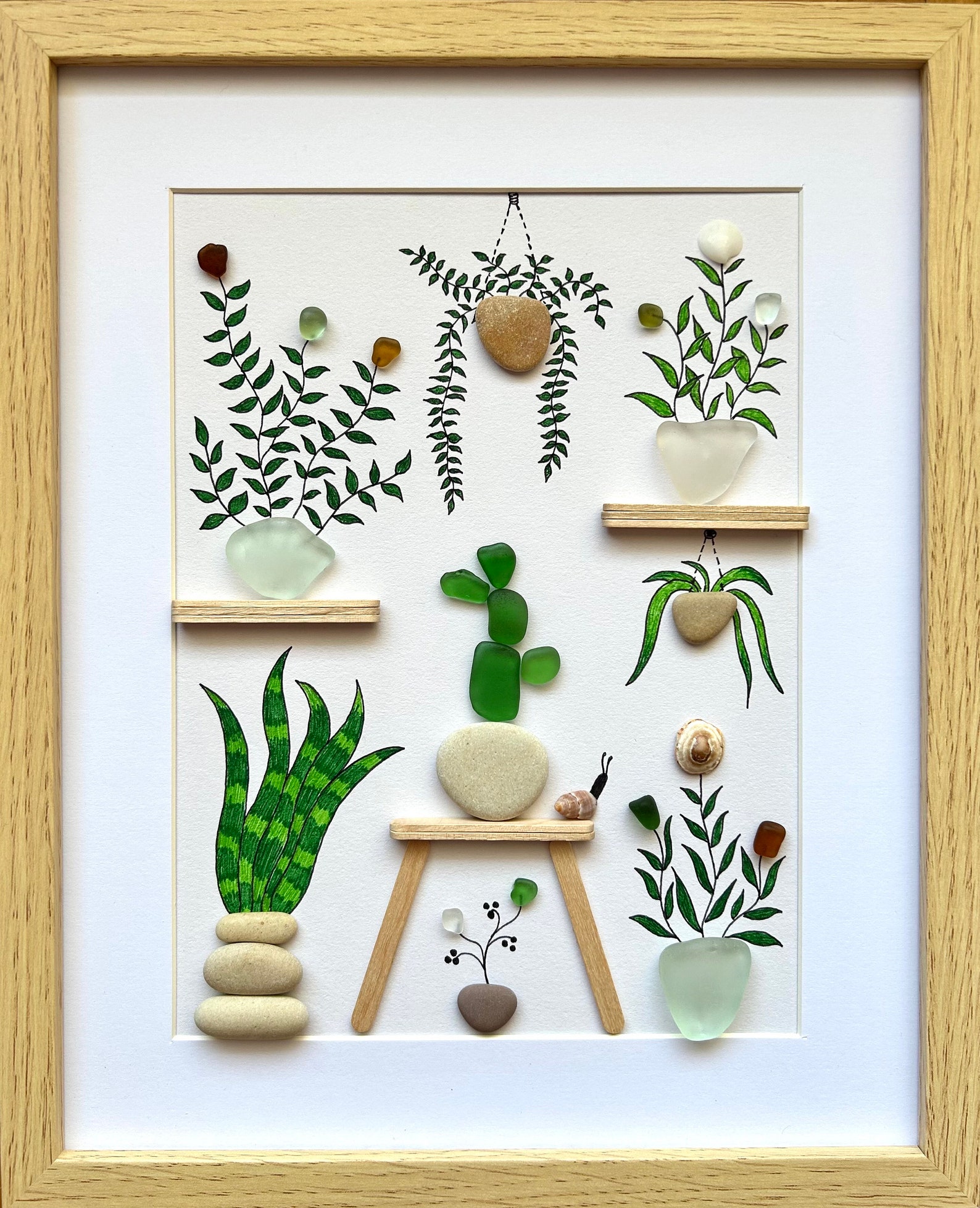 Pretty Plants Made of Seaglass, Pebbles, and Seashells, One of a Kind ...