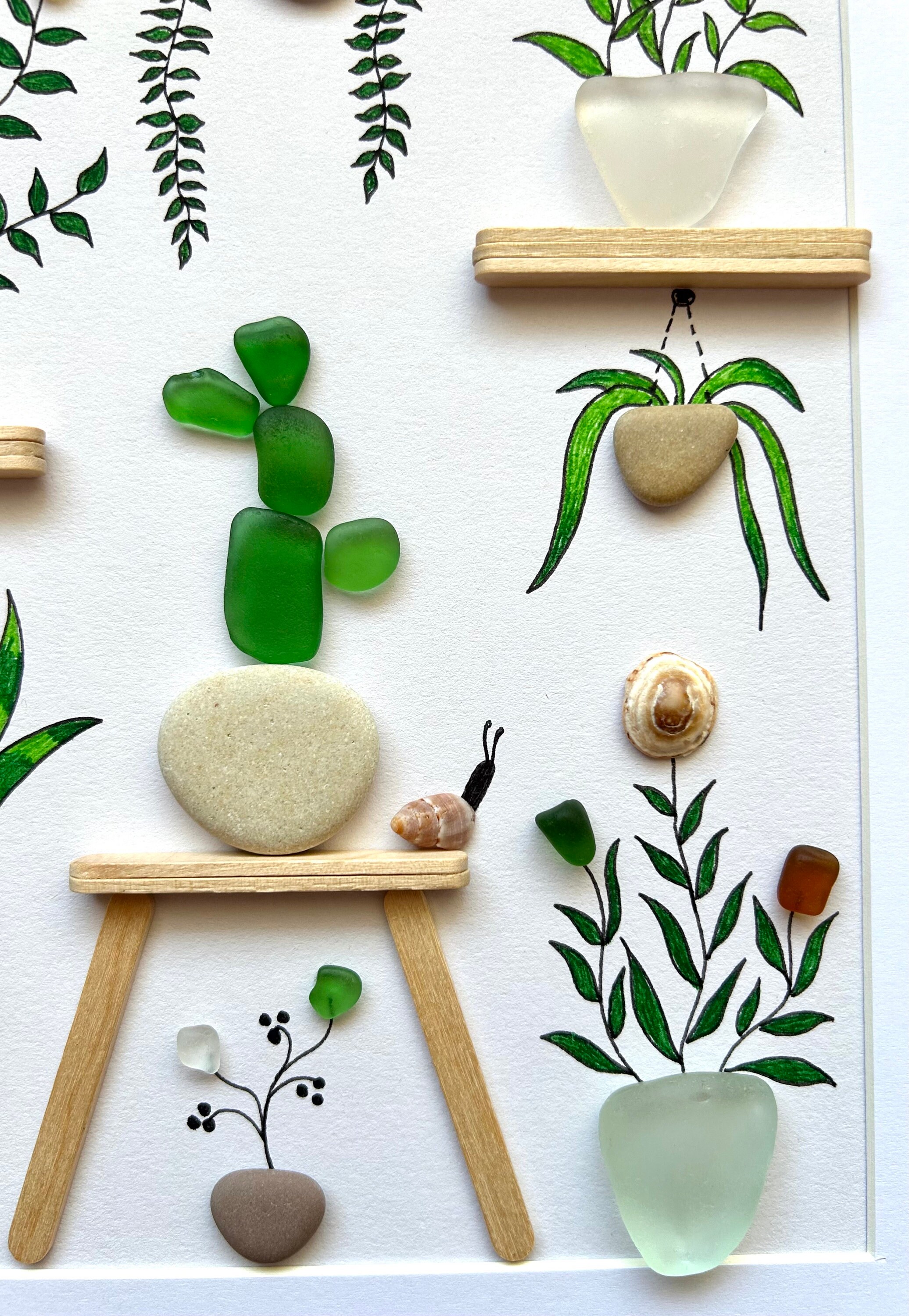 Pretty Plants Made of Seaglass, Pebbles, and Seashells, One of a Kind ...
