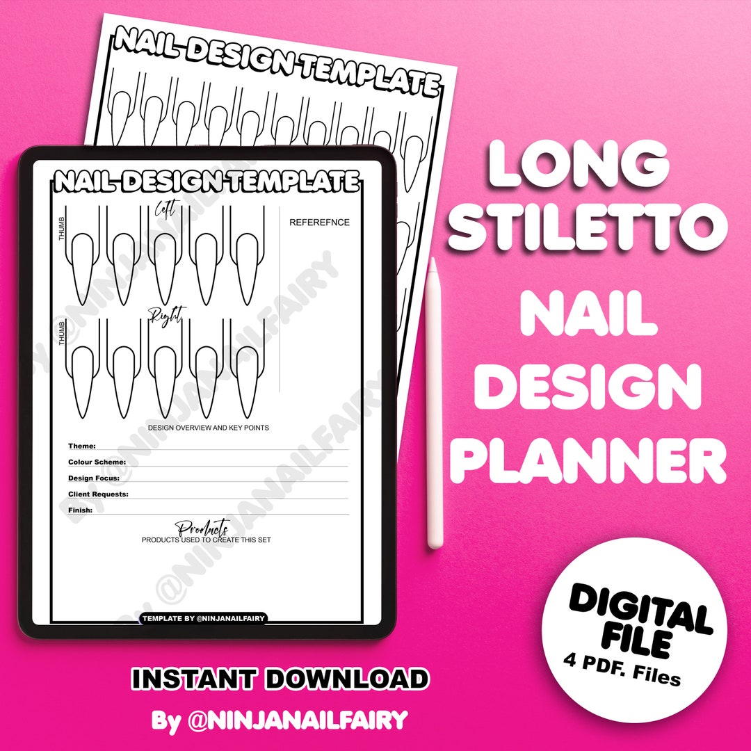 LONG STILETTO Nail Art Design Template Bundle Long Stiletto - Nail Art ...