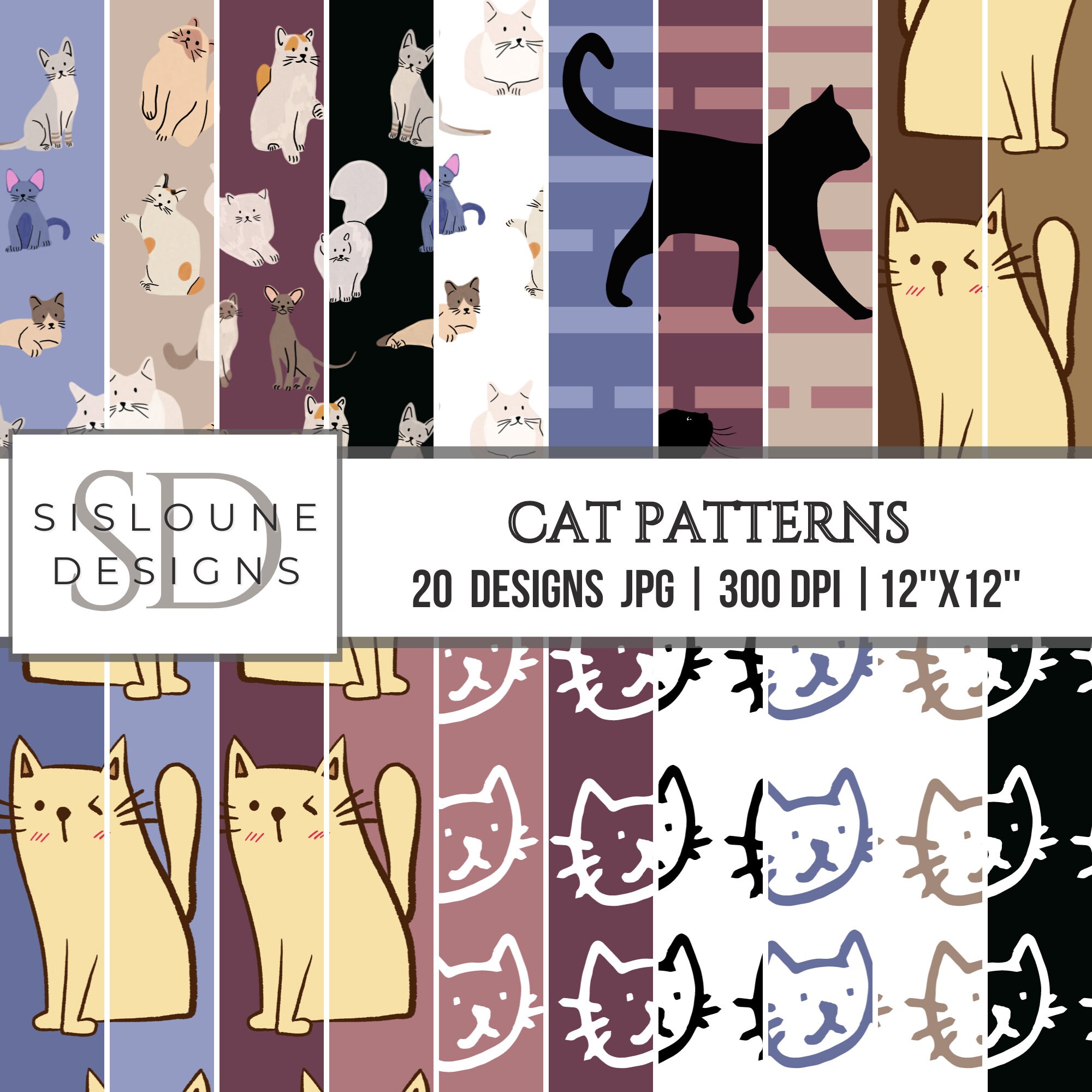 Cute Cat Digital Paper Pack, Printable Cute Cats,digital Scrapbooking ...