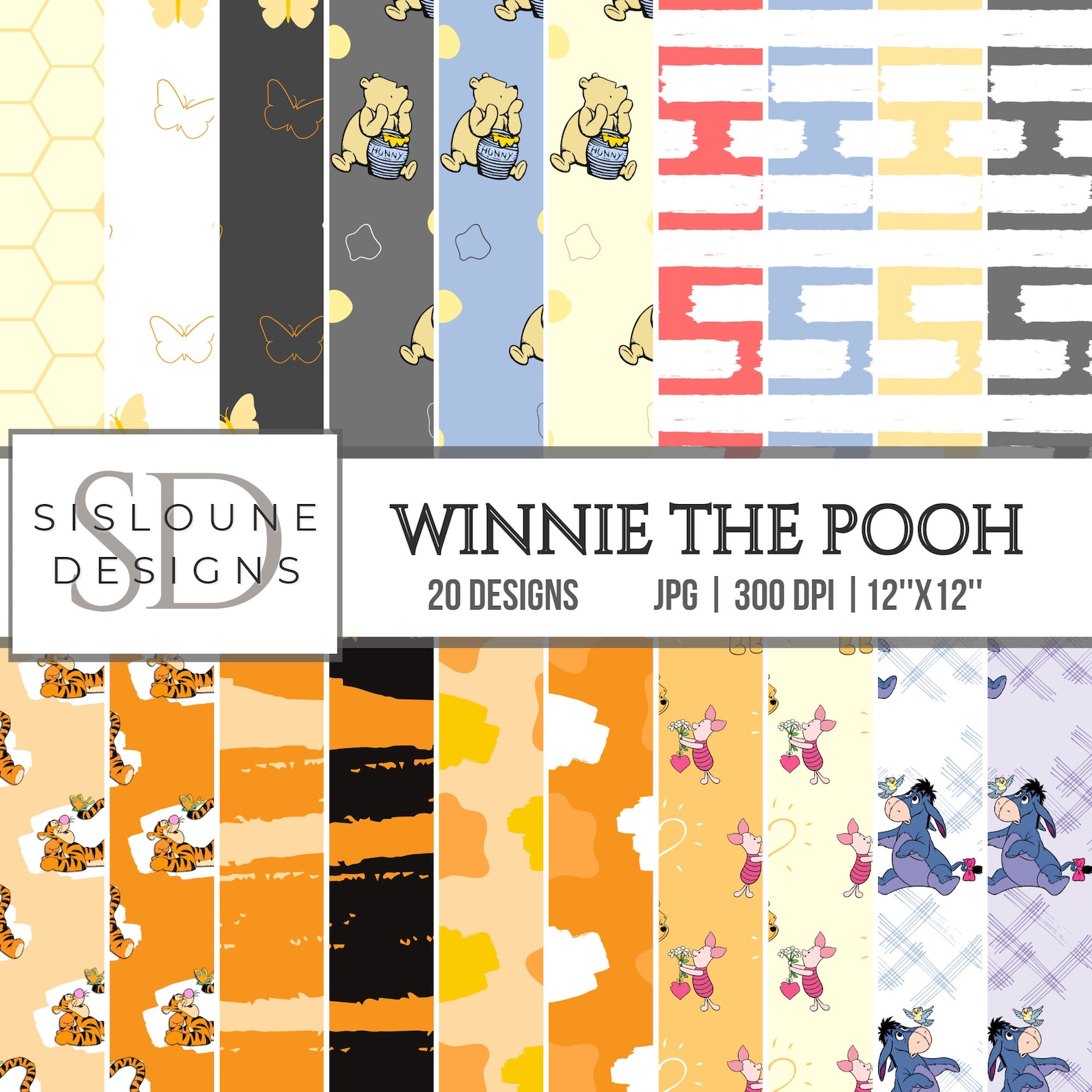 SALE Winnie Pooh Digital Paper 300 DPI, Scrapbook Papers, Winnie the ...