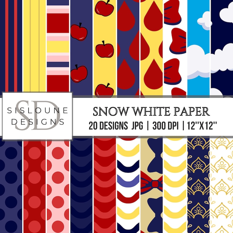 Snow White Digital Paper 300 DPI, Scrapbook Papers, Princess Snow White ...