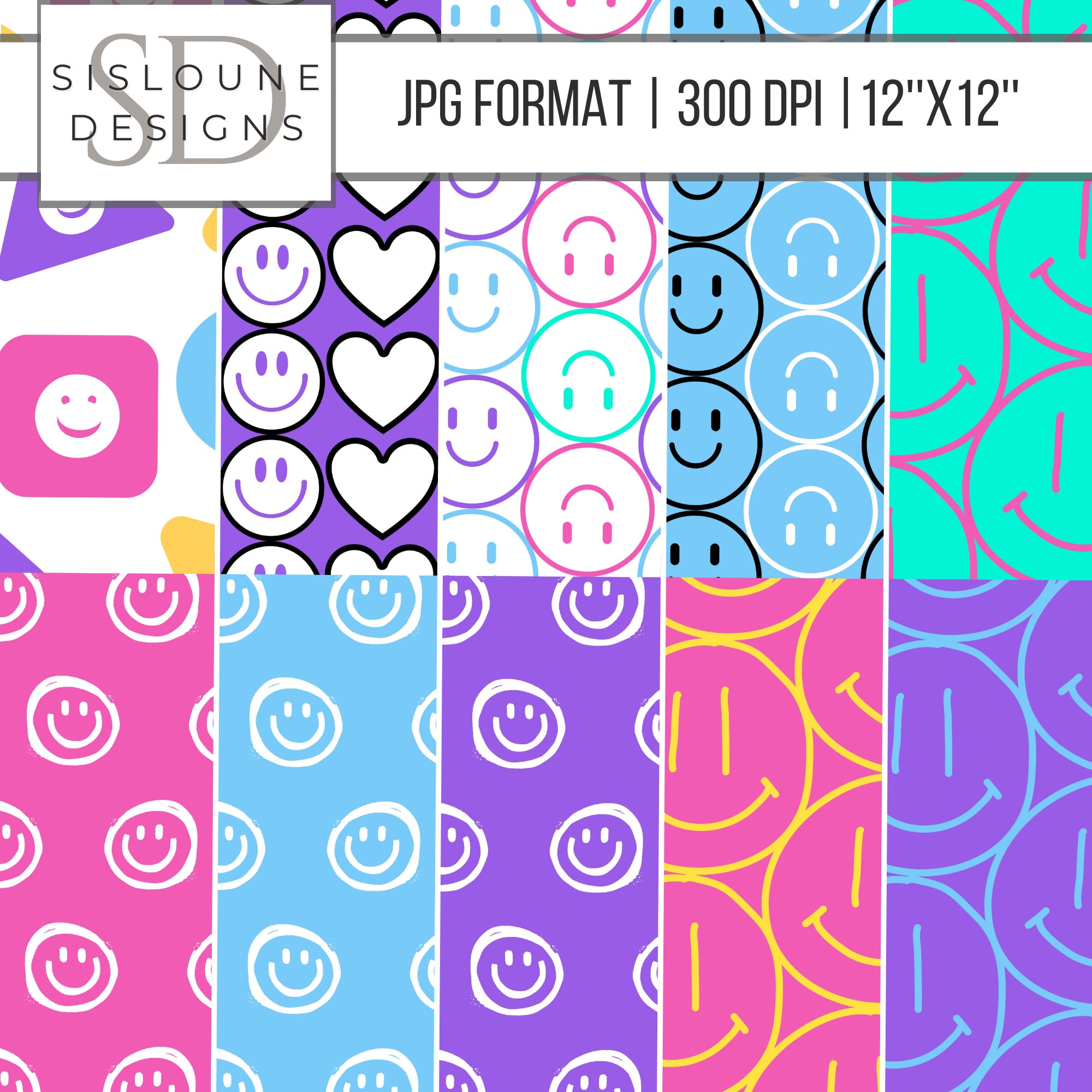 Smiley Face Digital Paper, Digital Paper Pack, Paper Digital, Wrapping ...