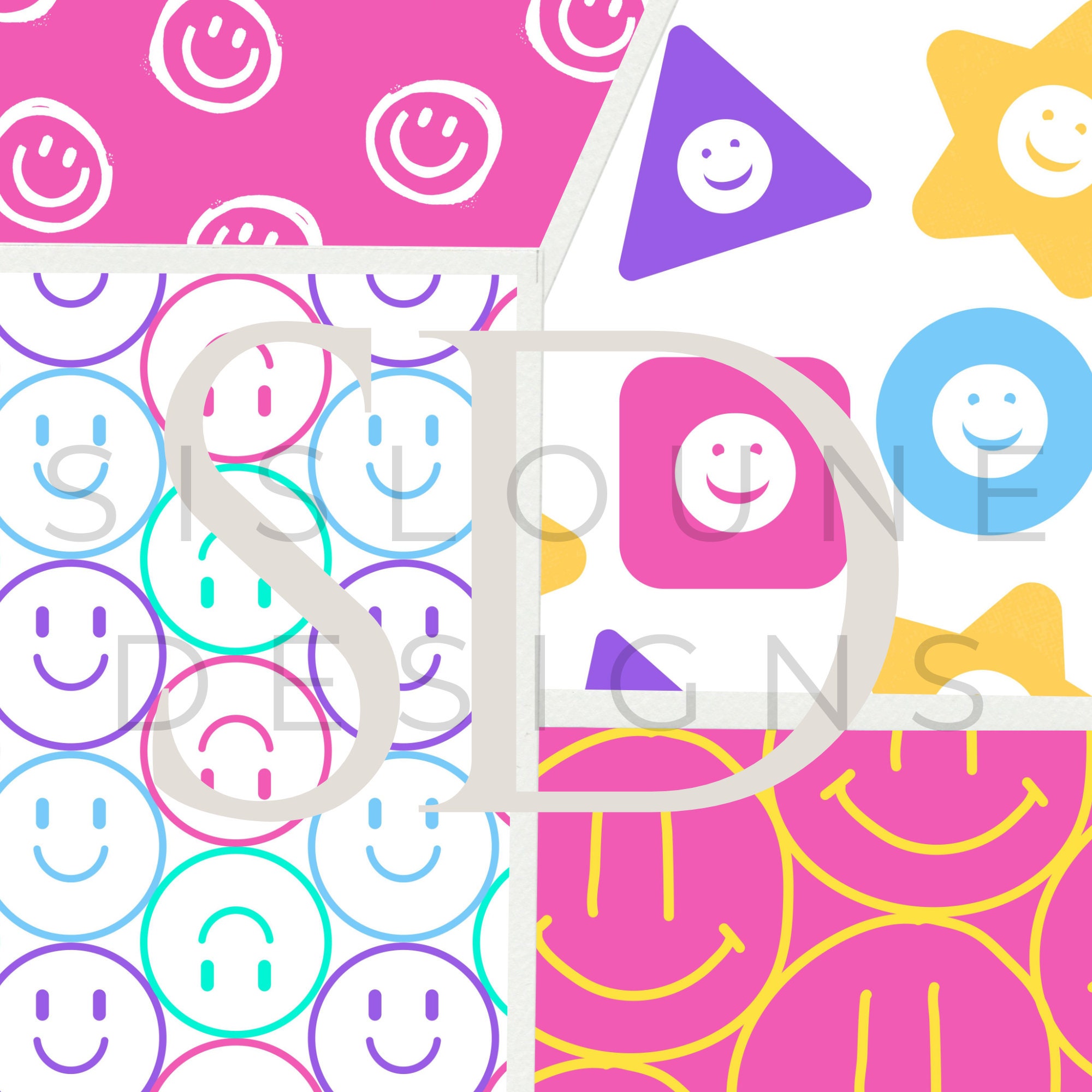 Smiley Face Digital Paper, Digital Paper Pack, Paper Digital, Wrapping ...