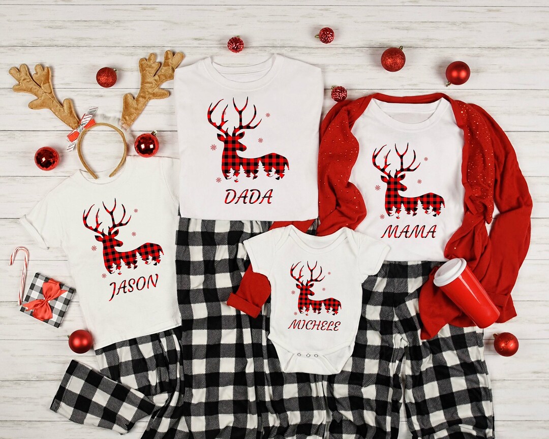 Matching Reindeer Family Personalized Christmas Shirts, Custom Buffalo ...