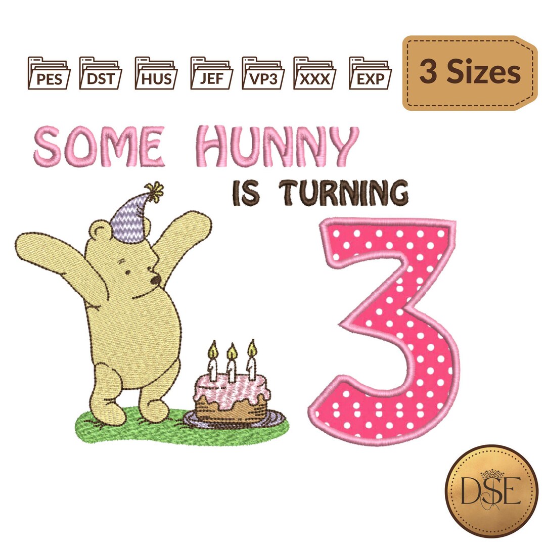 Winnie-the-pooh Birthday, Applique Number 3, Embroidery Design - Etsy