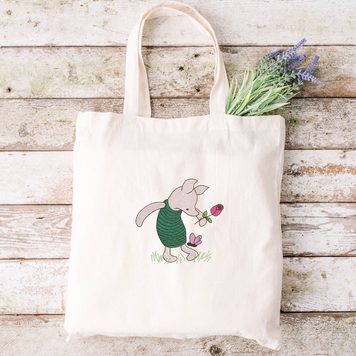 Piglet With Rose & Butterfly Embroidery Design - Etsy