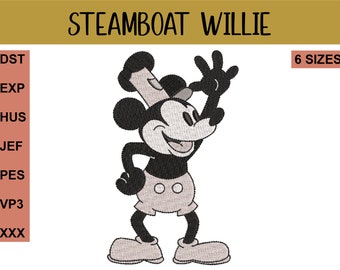 Classic Mickey Mouse, Steamboat Willie Embroidery Design Files - Etsy