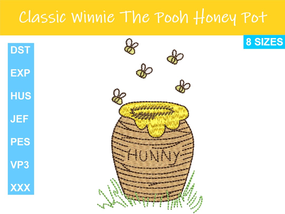 Classic Winnie the Pooh Honey Pot Embroidery Design Files - Etsy