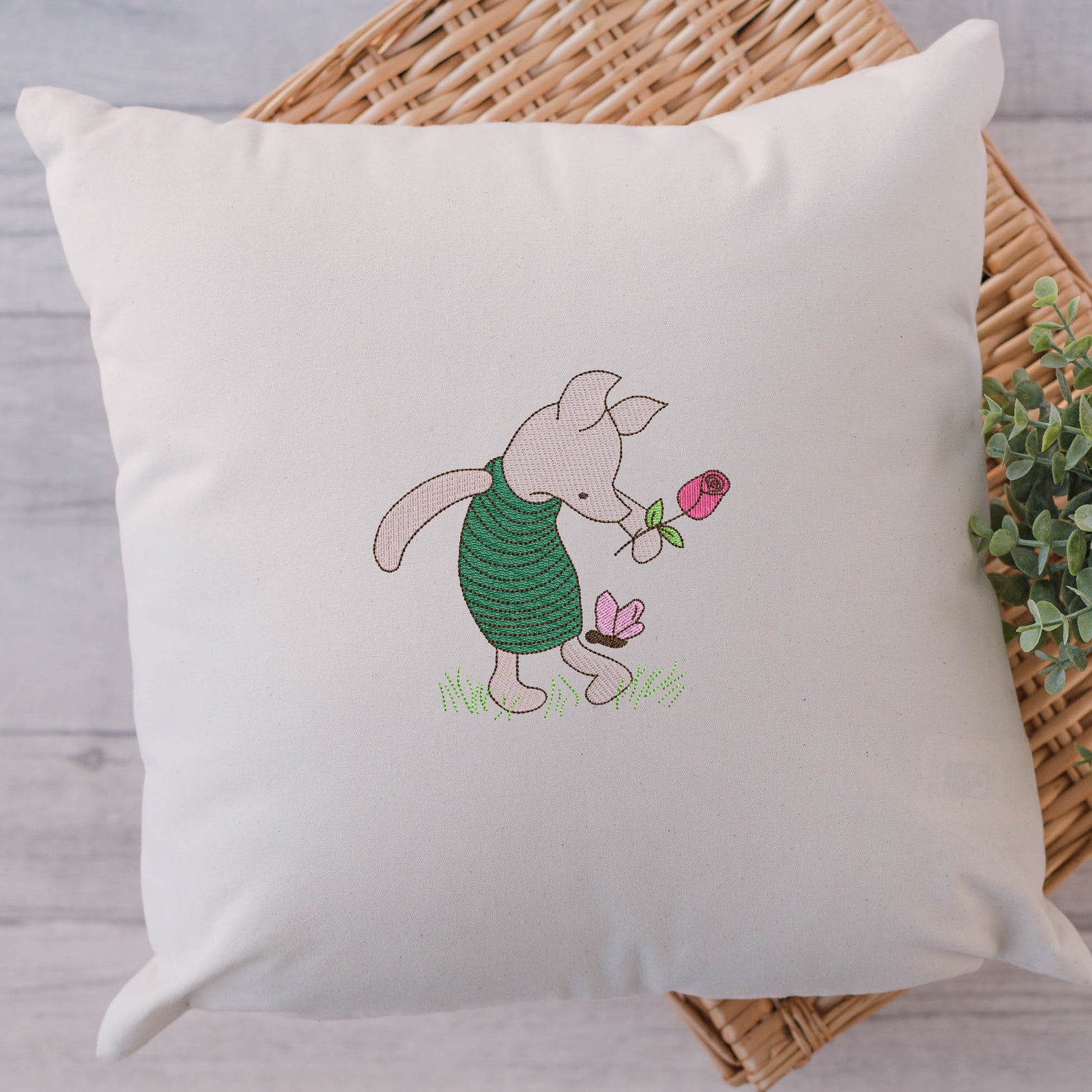 Piglet With Rose & Butterfly Embroidery Design - Etsy