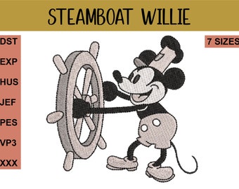Classic Mickey Mouse, Steamboat Willie Embroidery Design Files - Etsy