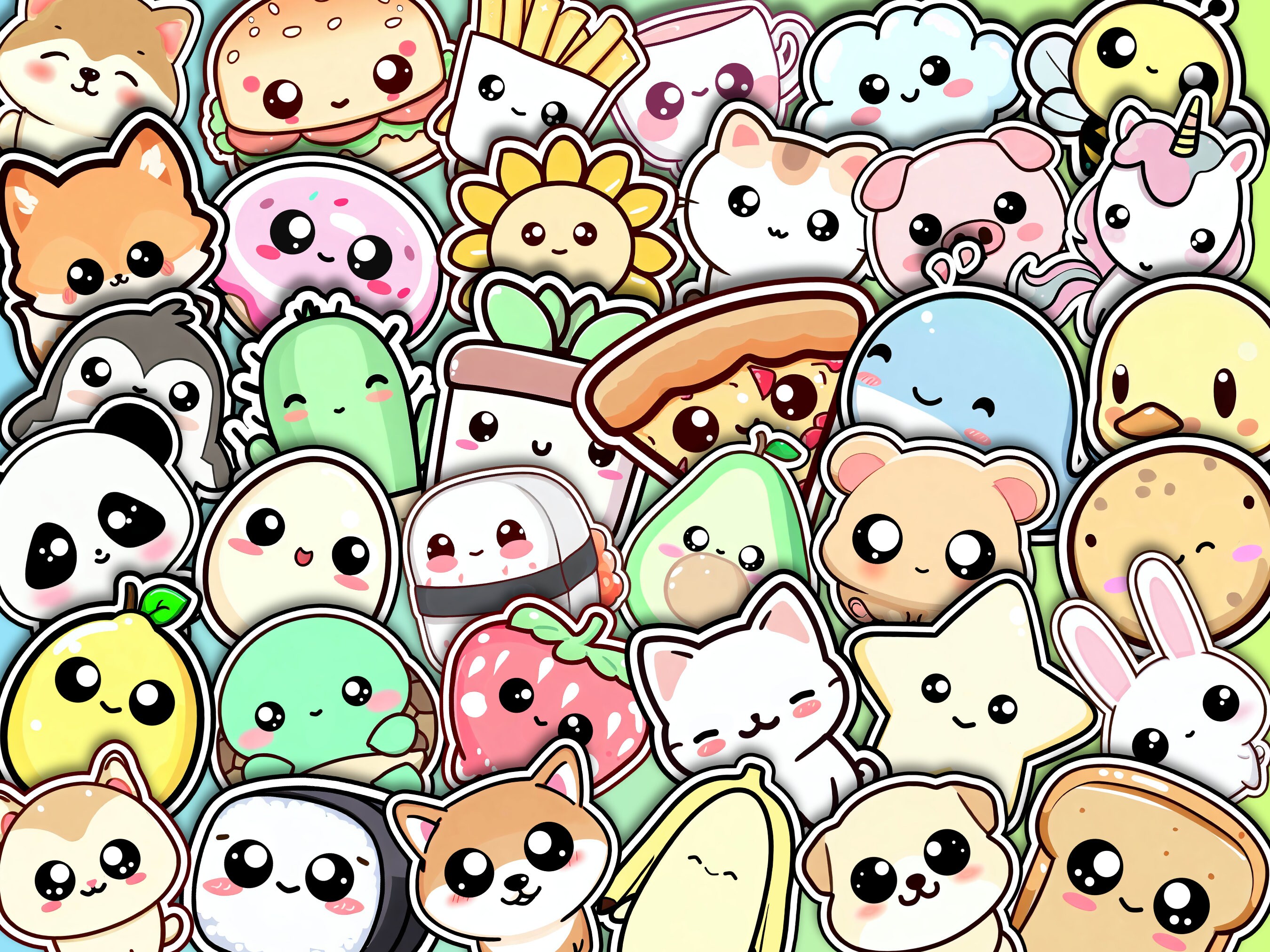 36 Cute Kawaii Sticker Bundle - High-quality Transparent Pngs - Instant ...