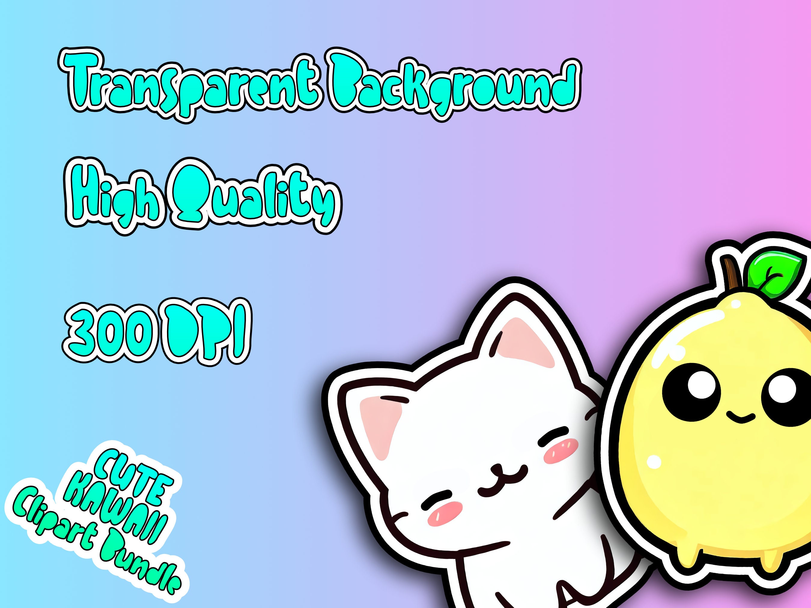 36 Cute Kawaii Sticker Bundle - High-quality Transparent Pngs - Instant ...