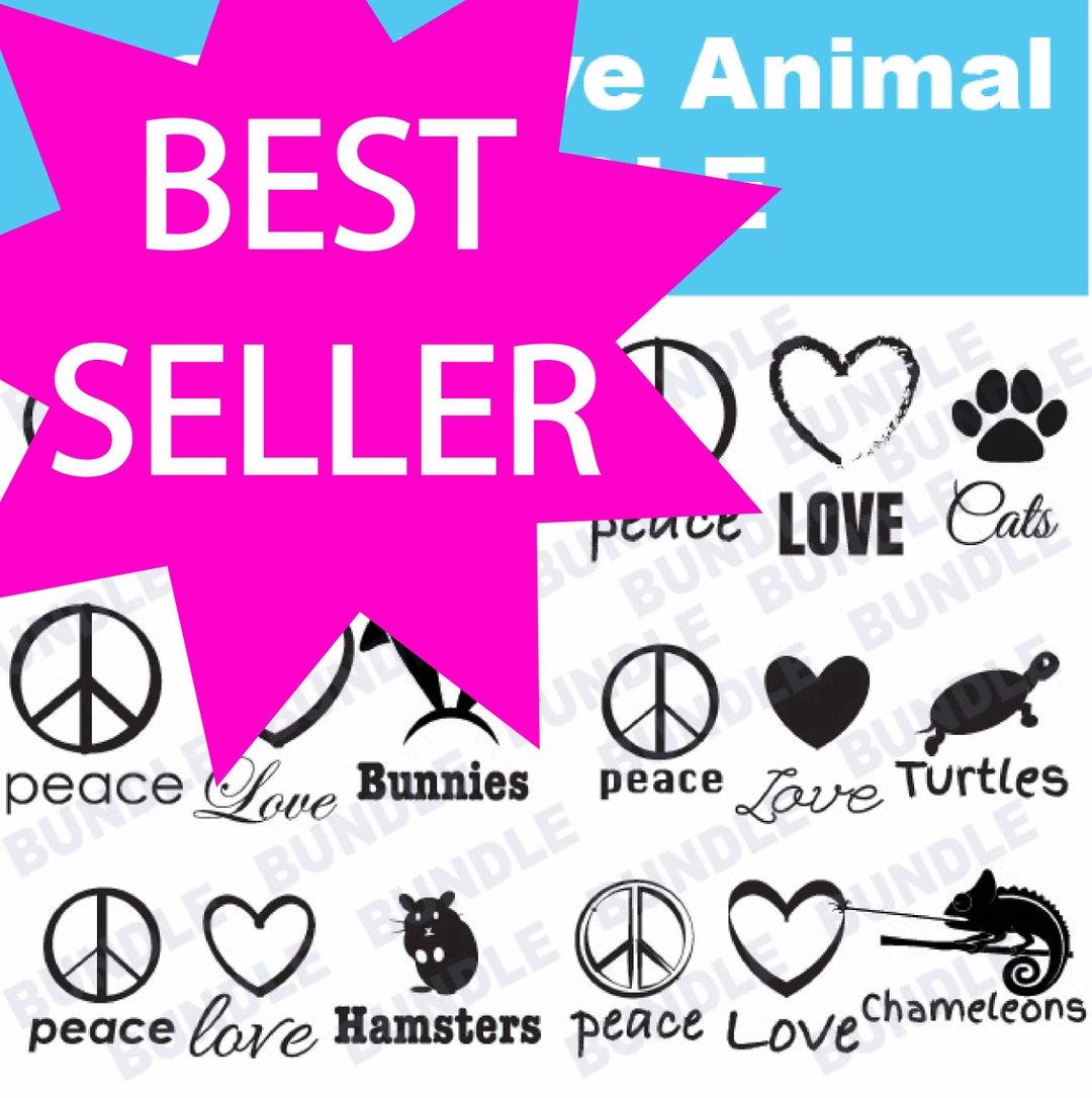 Animal Love Svg Bundle, Animal Sayings, Peace Love Decal, Commercial ...