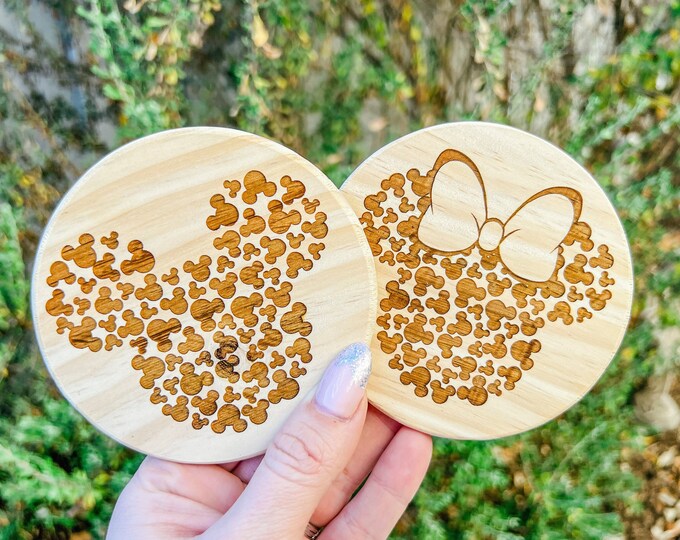 Mickey and Minnie Wooden Coasters, Set of 4, Disney Home Decor, Rustic ...