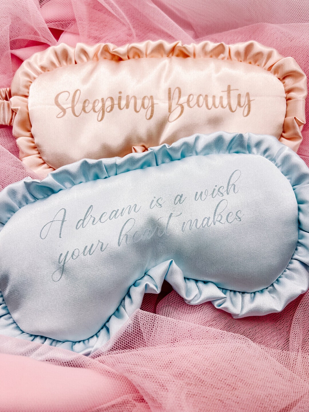 Silk Eyemask With Ruffles, Engraved Sleep Mask, Light Pink and Blue ...