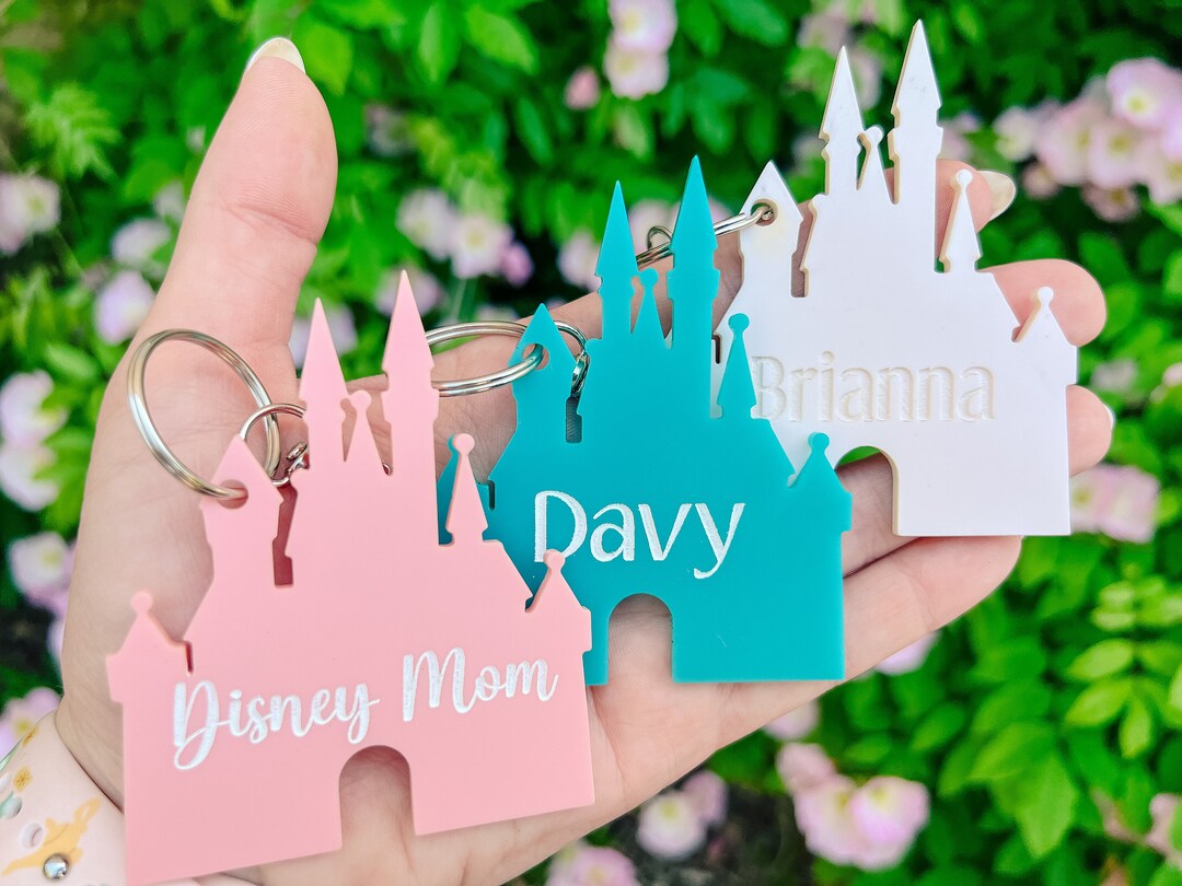 Disney Castle Keychain, Pastel Personalized Disney Bag Charm, Acrylic ...