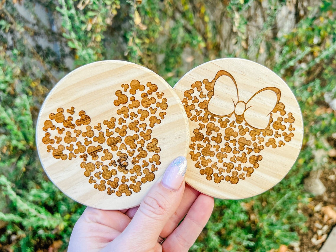 Mickey and Minnie Wooden Coasters Set of 4 Disney Home - Etsy