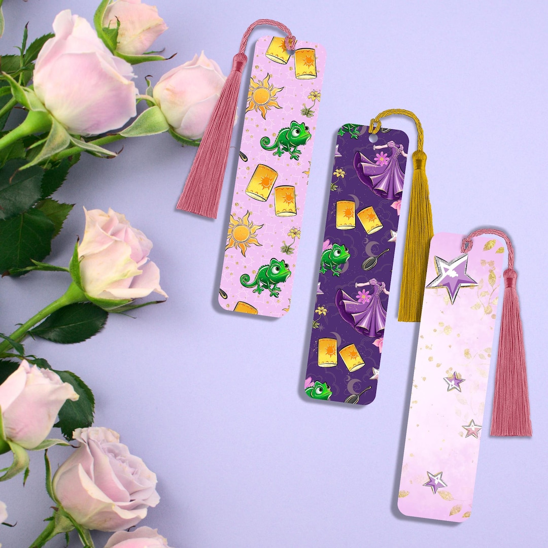 Tangled Bookmarks, 3 Designs, Rapunzel and Pascal Bookmarks With Tassel ...