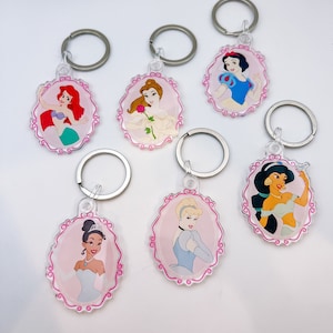 Coquette Princess Keychain, Ariel, Belle, Cinderella, Jasmine, Snow ...