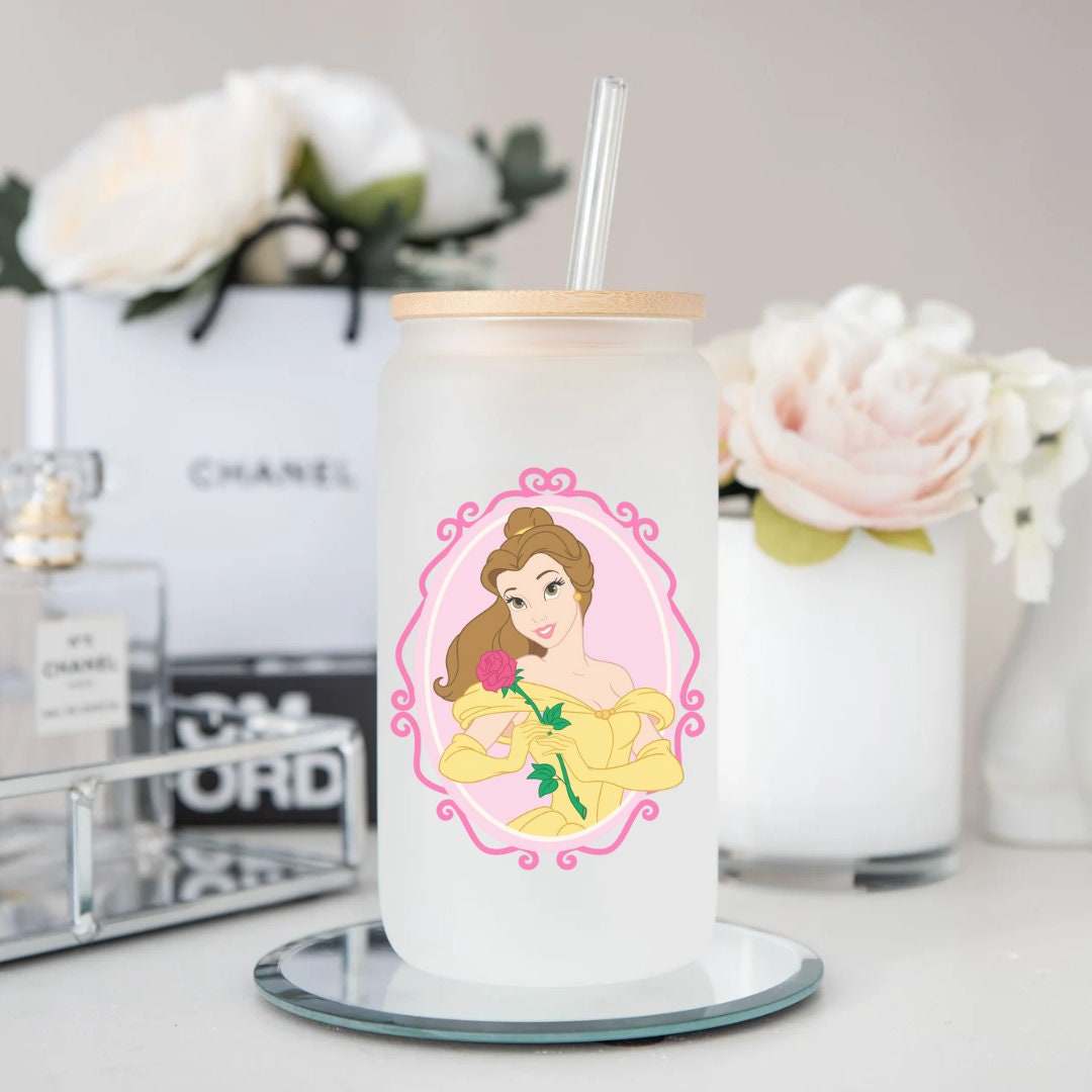 Disney Princess Glass Cup, Cinderella, Tiana, Jasmine, Belle, Snow ...