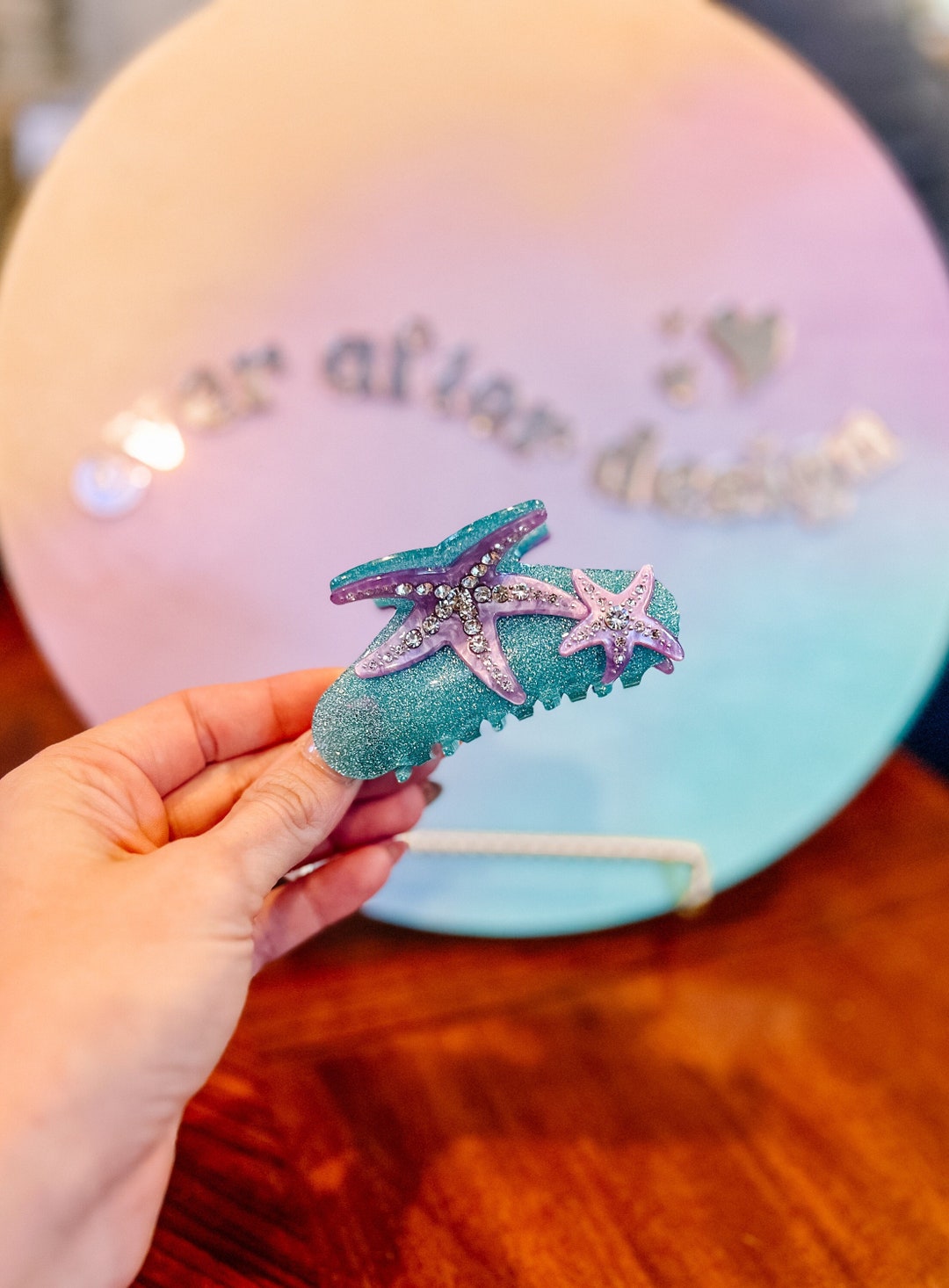 Mermaid Claw Clip, Ariel Hair Accessory, Teal & Purple Starfish Hair ...