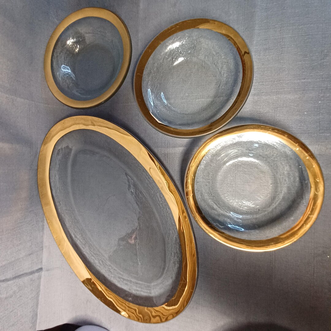 Annieglass Antique Roman Gold Oval Platter & 8 Bowl Set - Etsy