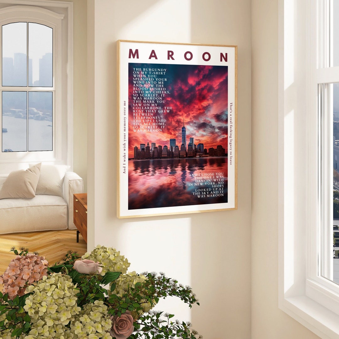 Maroon, Midnights Album, Digital Lyric Poster, Wall Art Décor ...