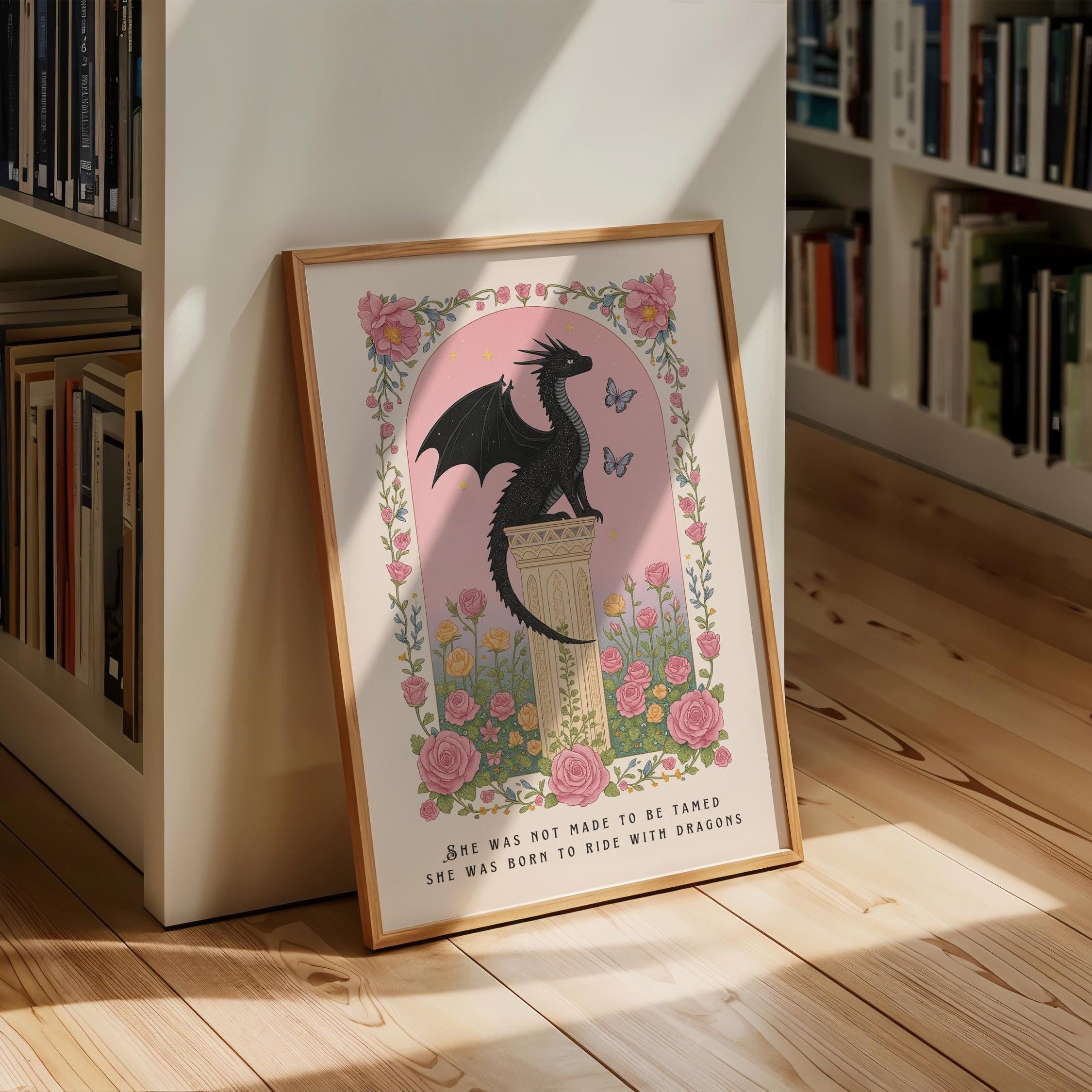 Fantasy Dragon Print, She Was Born to Ride With Dragons Quote, Bookish ...