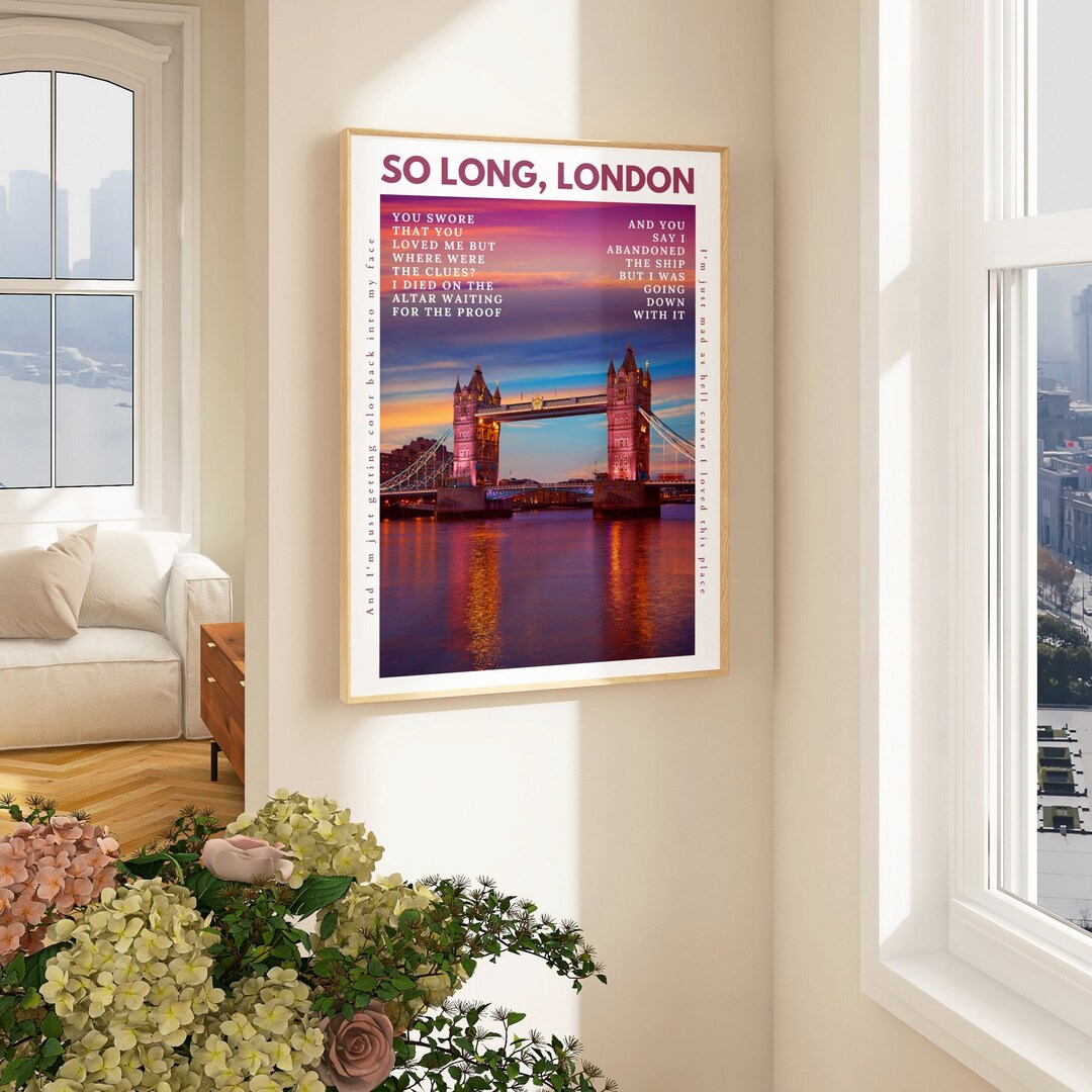 So Long London Poster, Pink, Preppy Wall Art, London Bridge, Digital ...