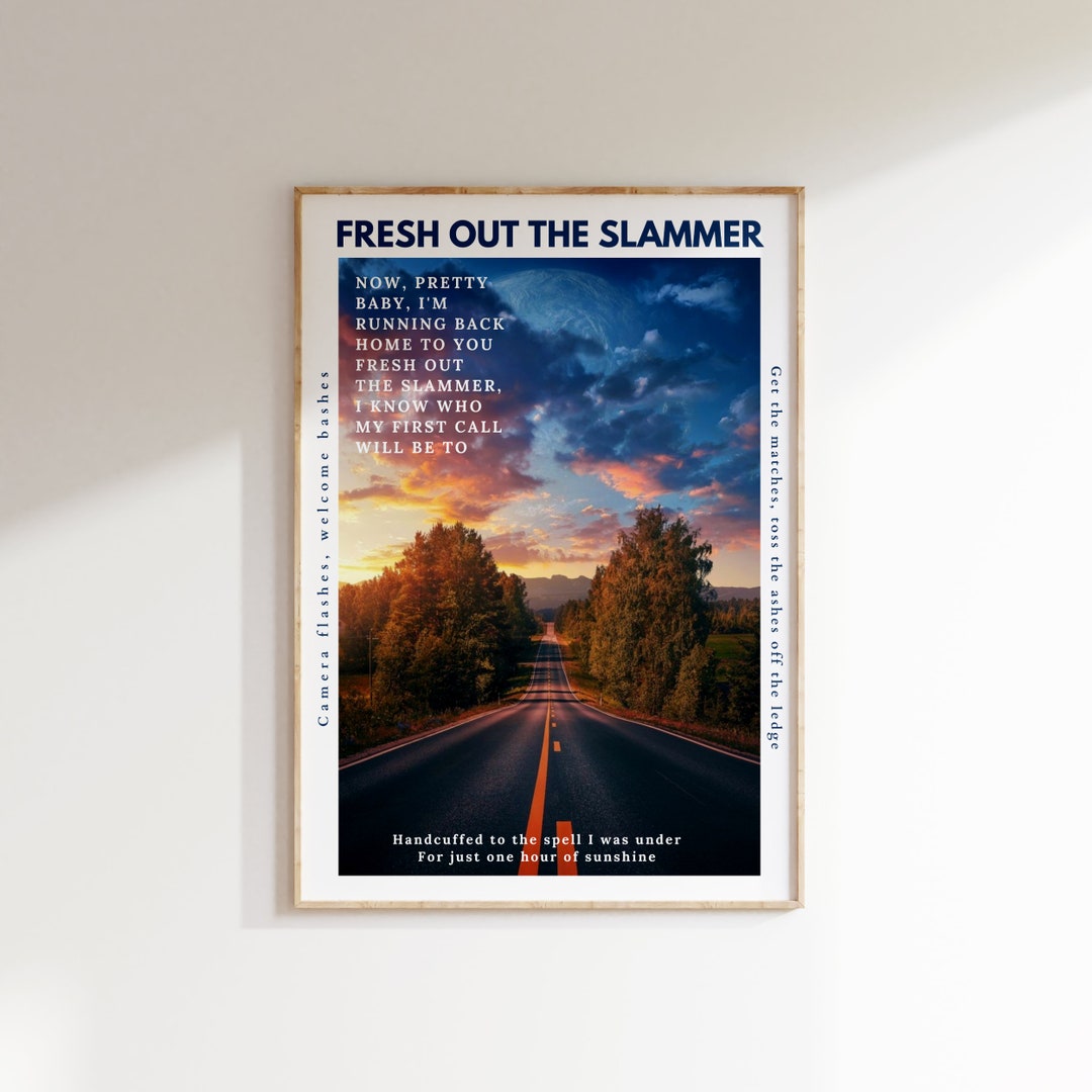 Fresh Out the Slammer Poster, Digital Lyric Poster, Preppy Chic Wall ...
