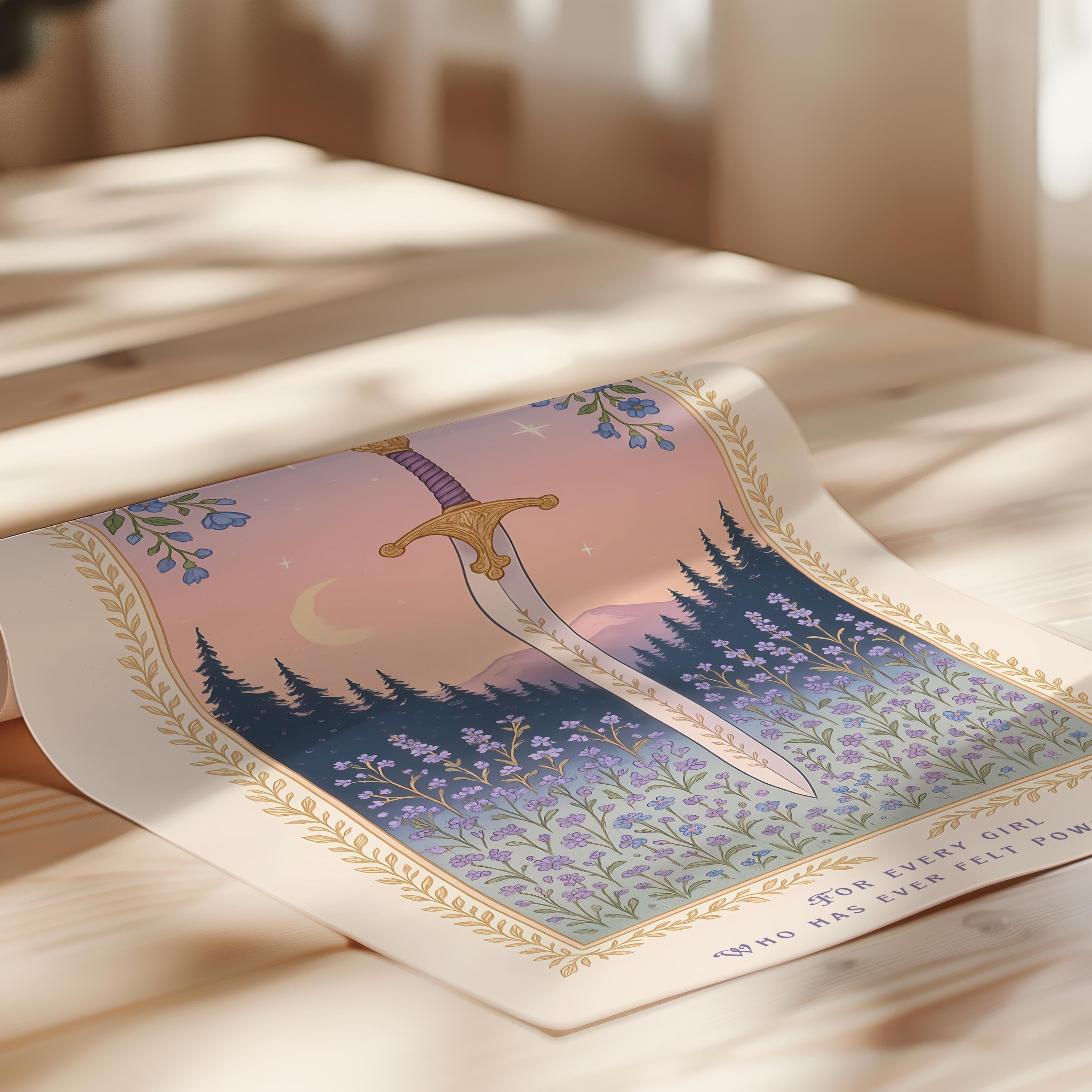 Powerless Print, Fantasy Bookish Art, Girly Book Lover Gift, Sword Art ...
