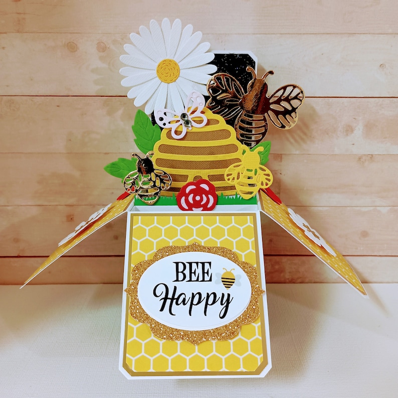 Happy Birthday Card, Bee Box Card, Handmade 3D Box Pop up Greeting Card ...