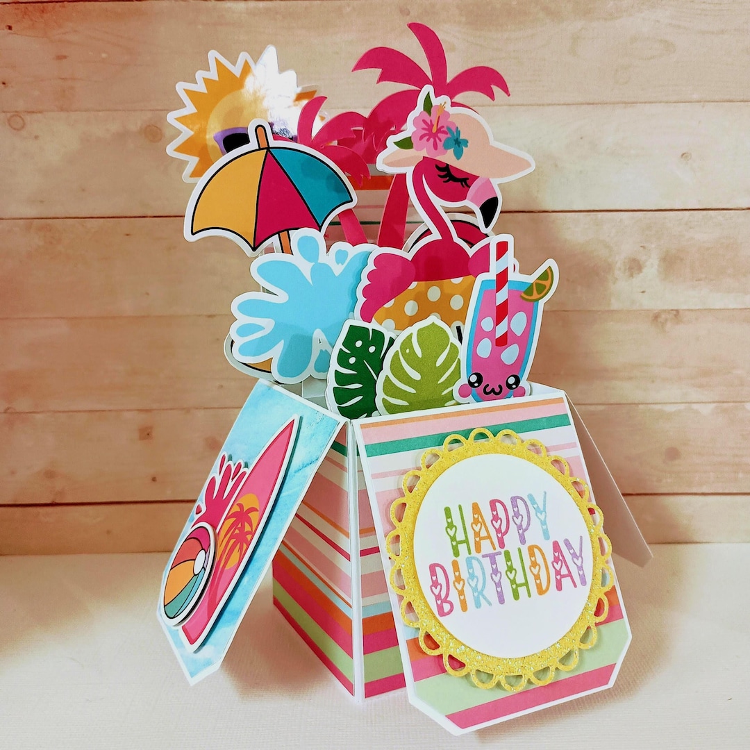 Flamingo Pool Party 3D Pop up Box Card: Handmade Greeting Card - Etsy