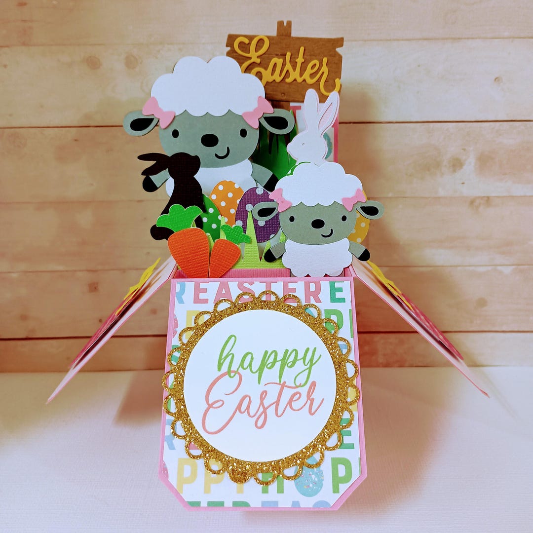 Easter Card, Lamb & Bunny Card, Box Card, Easter Bunny 3D Card, Lamb 3D ...