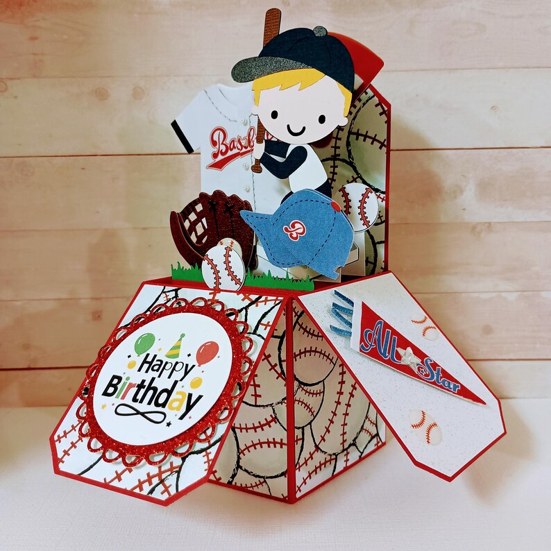Baseball Pop up Card, Happy Birthday Card, Box Card, Baseball Handmade ...