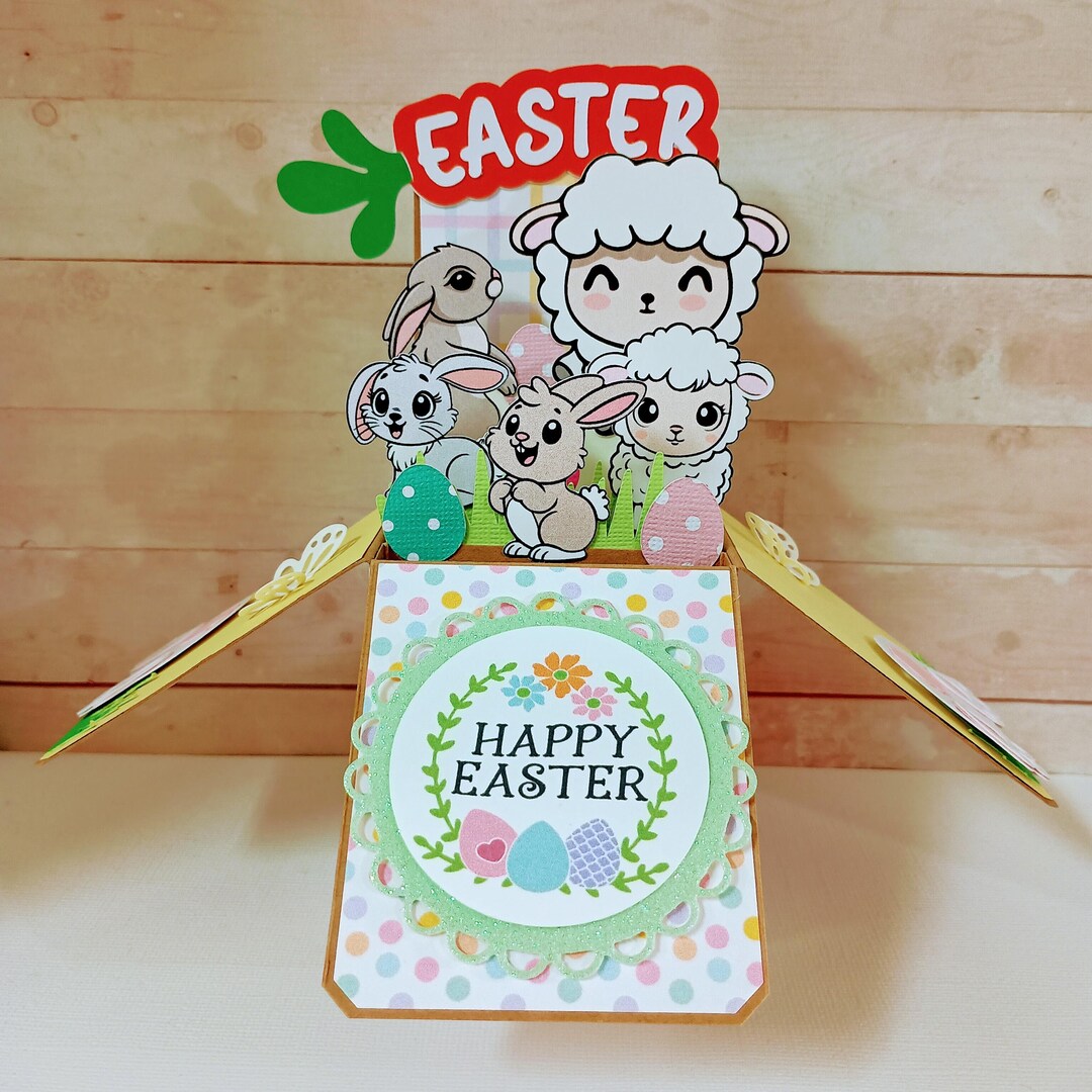 Happy Easter Box Card, Lamb & Bunny Card, Pop up Card, Easter Bunny 3D ...