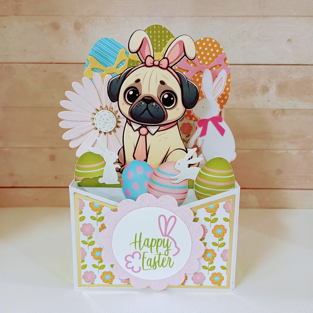 Easter Card, Pug Box Card, Happy Easter Pug Card, Happy Easter Card ...